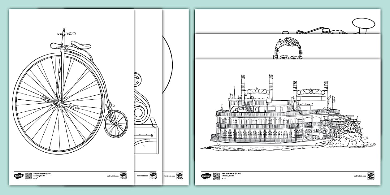Victorian Inventions Colouring Pages (Teacher-Made) - Twinkl