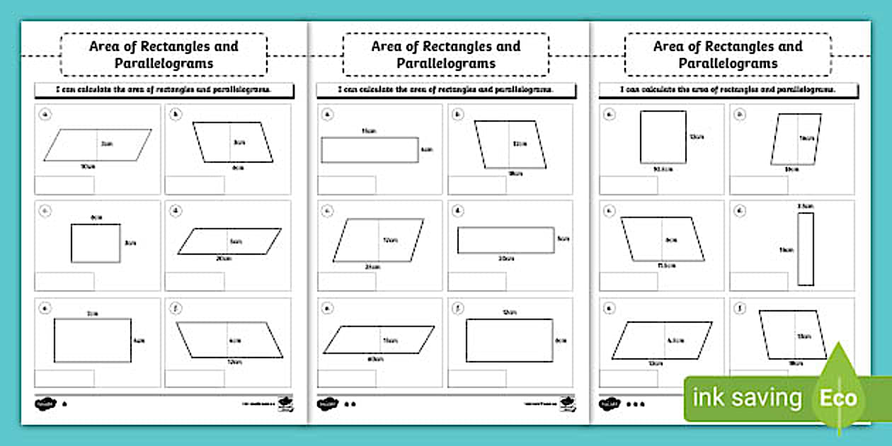 Area of Rectangles and Parallelograms Worksheet - Twinkl