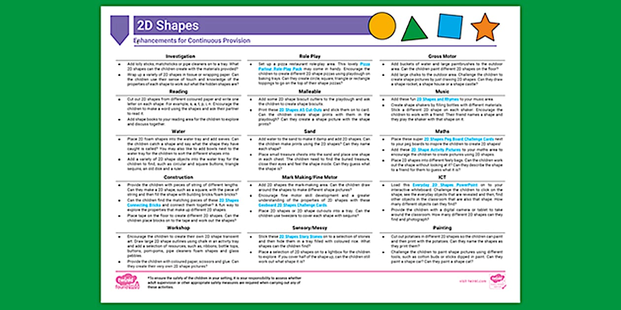 EYFS 2D Shapes Continuous Provision Planning Ideas - Twinkl