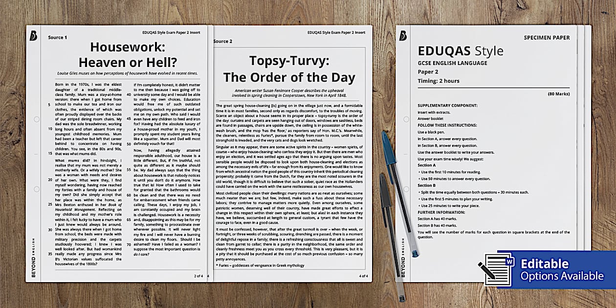 EDUQAS GCSE English Language Paper 2 Full Practice Paper - Women's Work