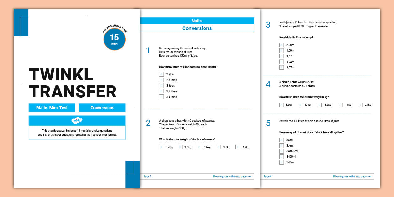 Transfer Mini-Test: Conversions (teacher made) - Twinkl