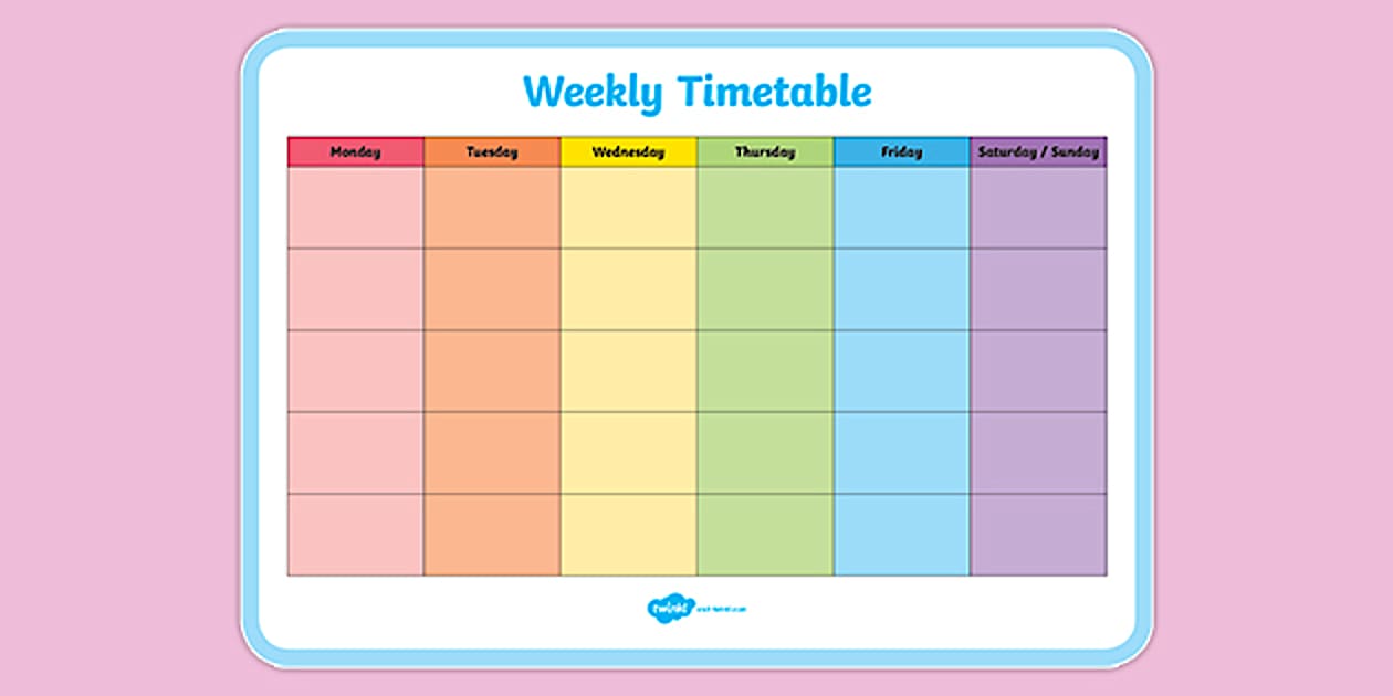 Weekly Timetable Template (teacher made) - Twinkl