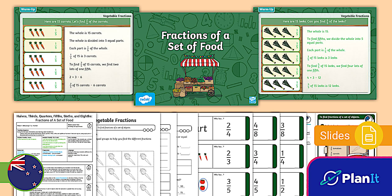 Phase 1 Number: Fractions of a Set of Food - Twinkl
