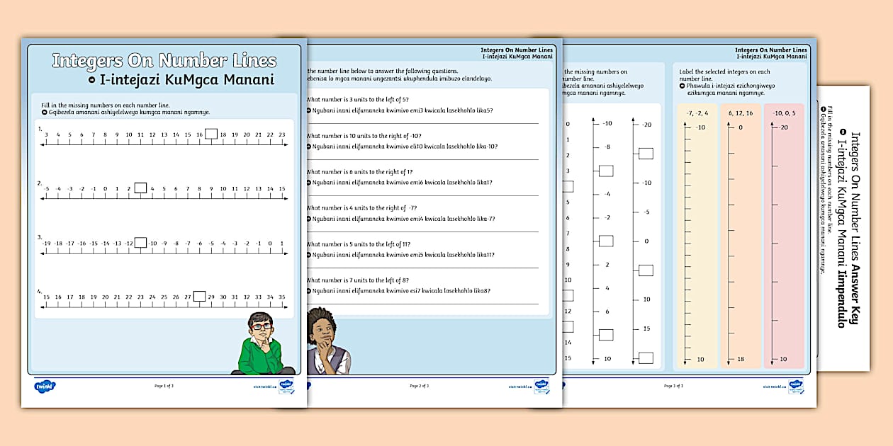 Read and Represent integers on Number Lines Activity IsiXhosa