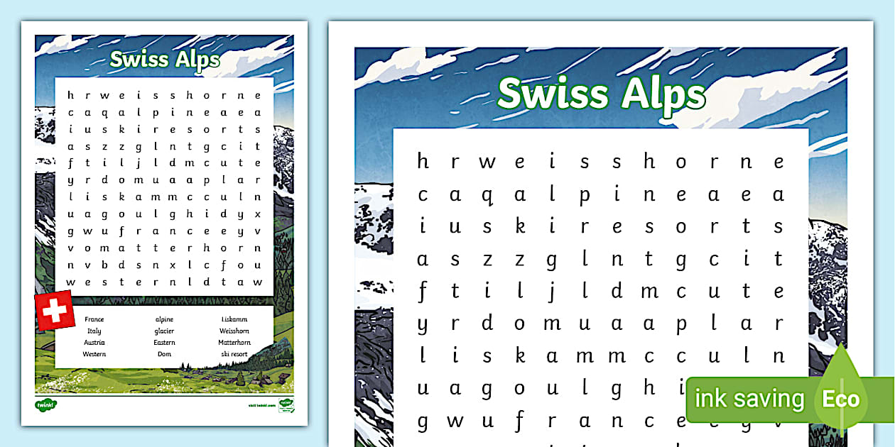 Swiss Alps Word Search (teacher made) - Twinkl