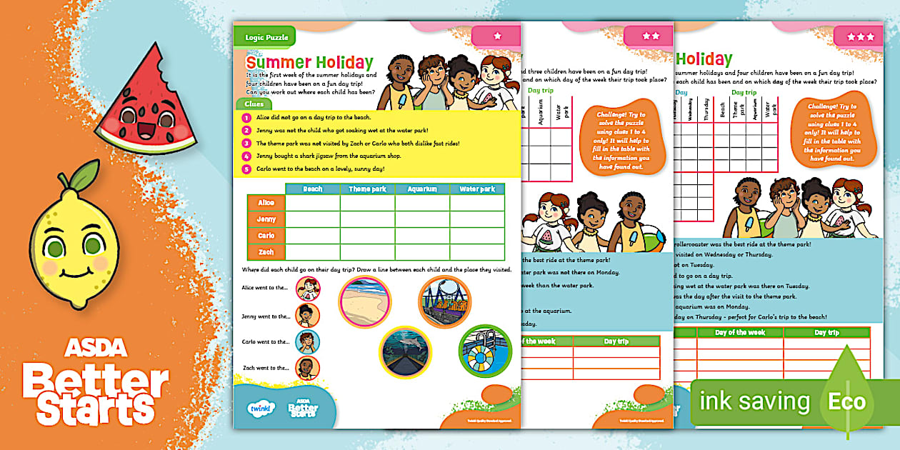 FREE! - ASDA Better Starts: Summer Holiday Logic Puzzles