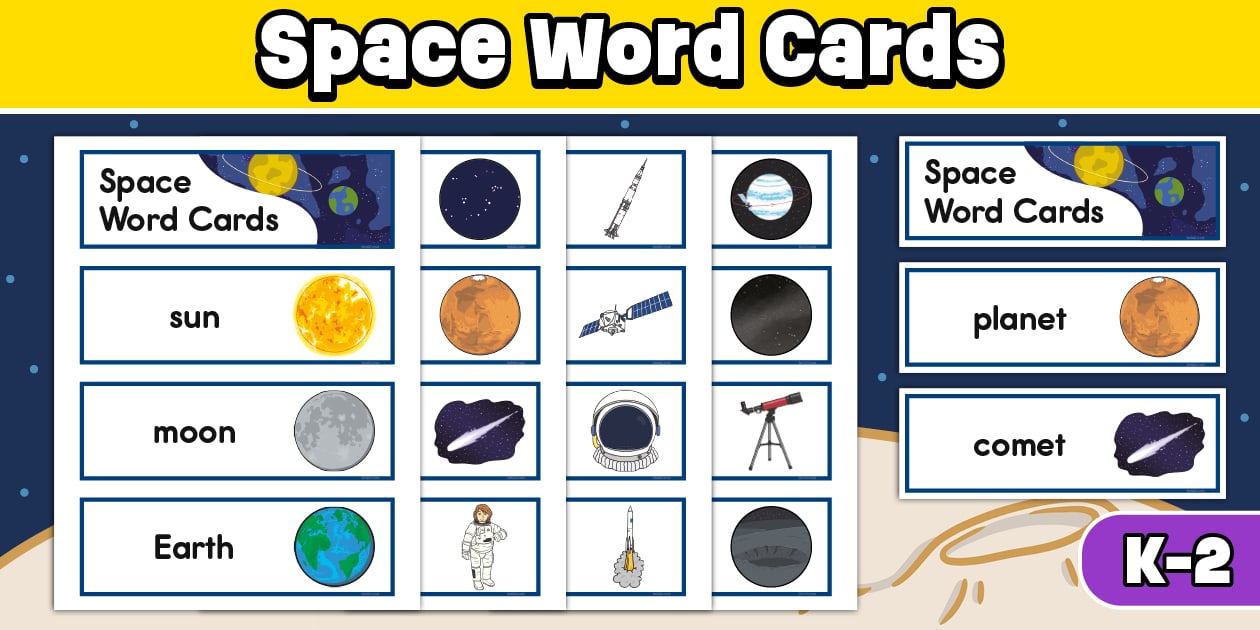 Space Word Cards for K-2nd Grade