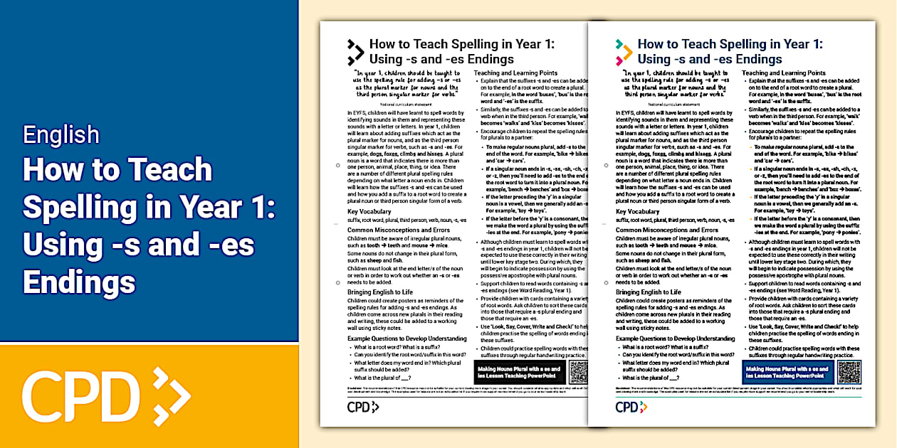 How to Teach Spelling in Year 1: Using -s and -es Endings