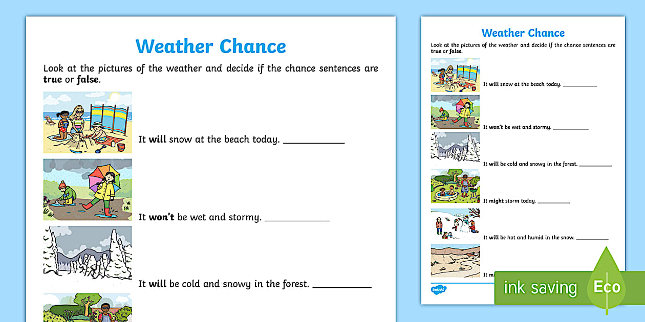 Weather Chance Worksheet for Year 1 | Maths Primary Resource