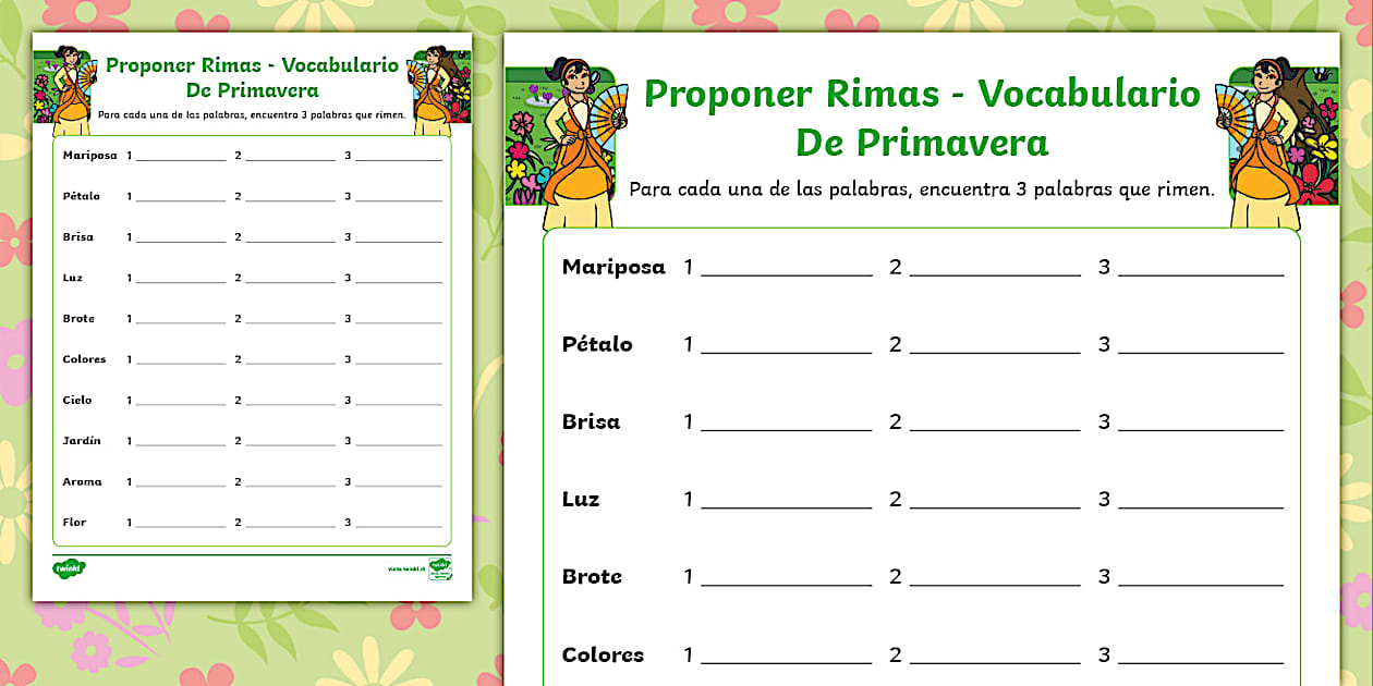 Guía de Trabajo: Proponer Rimas - La Primavera - Twinkl