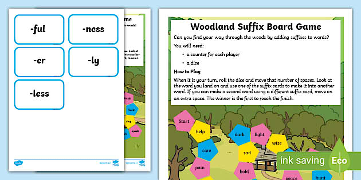 KS1 Woodland Suffix Board Game (teacher made) - Twinkl