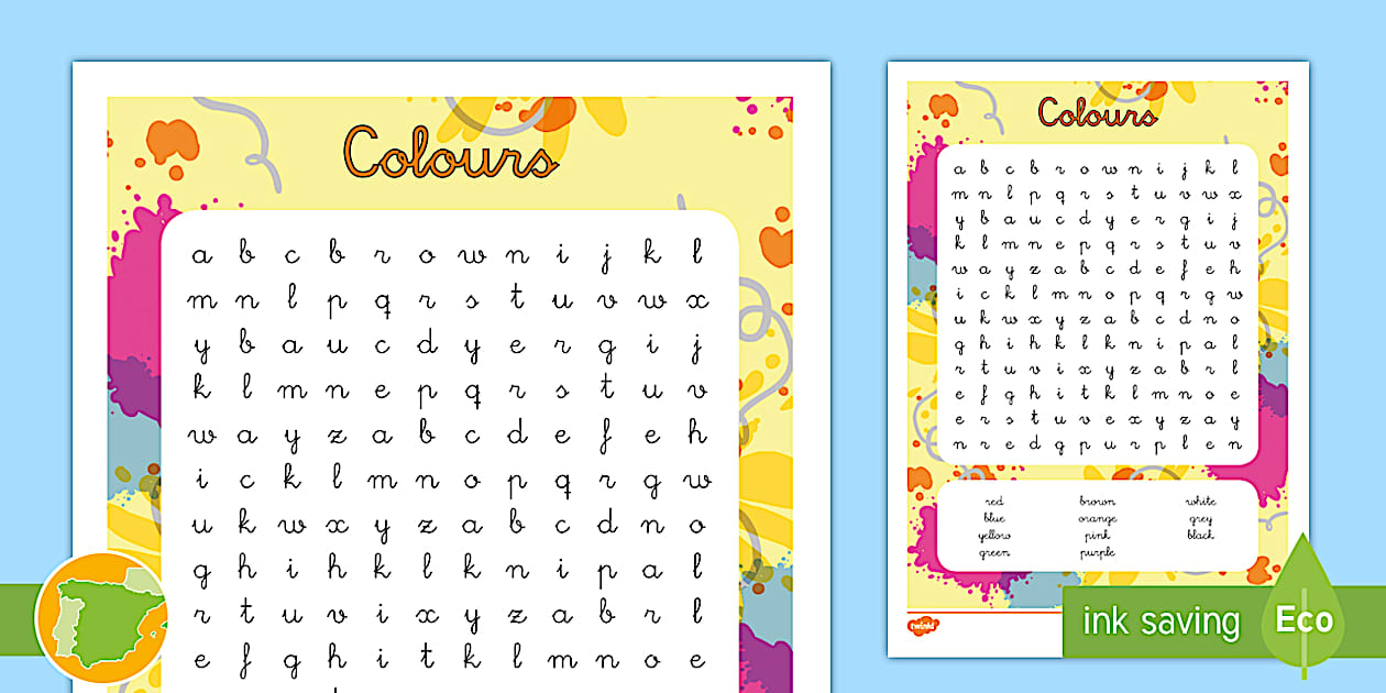 Sopa de letras: Colores en inglés (teacher made) - Twinkl