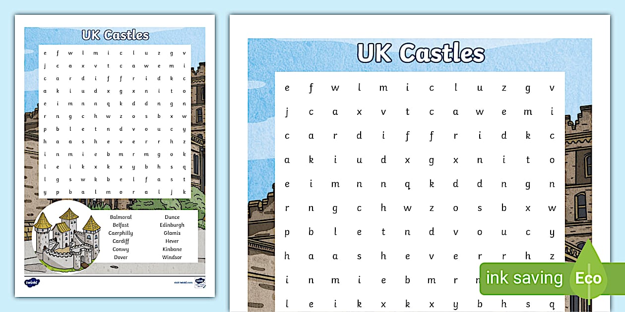 UK Castles Word Search (professor feito) - Twinkl