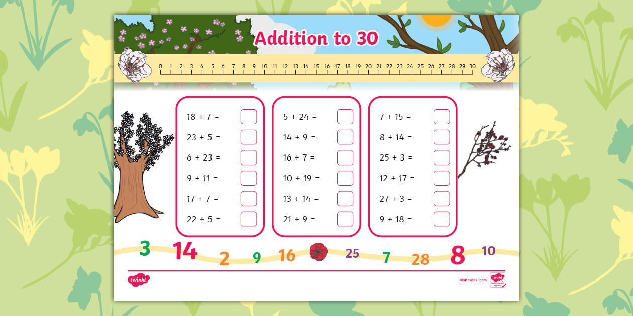 Spring-Themed Addition to 30 Activity Sheet (Teacher-Made)
