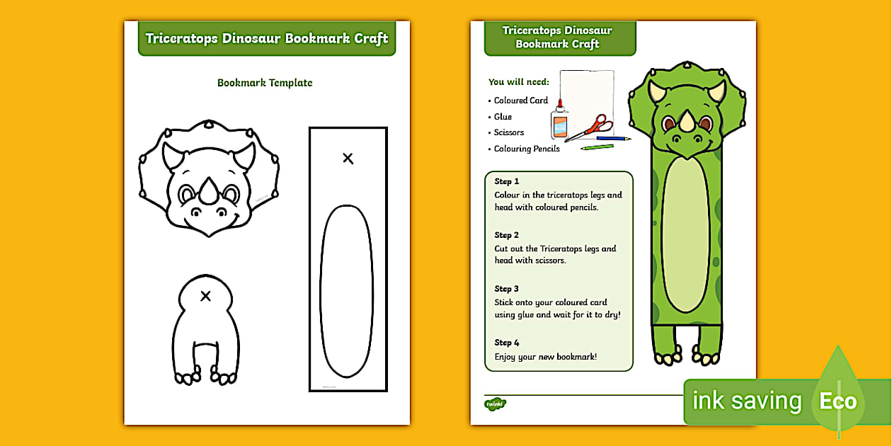 Triceratops Dinosaur Bookmark Craft - Crafts | Twinkl