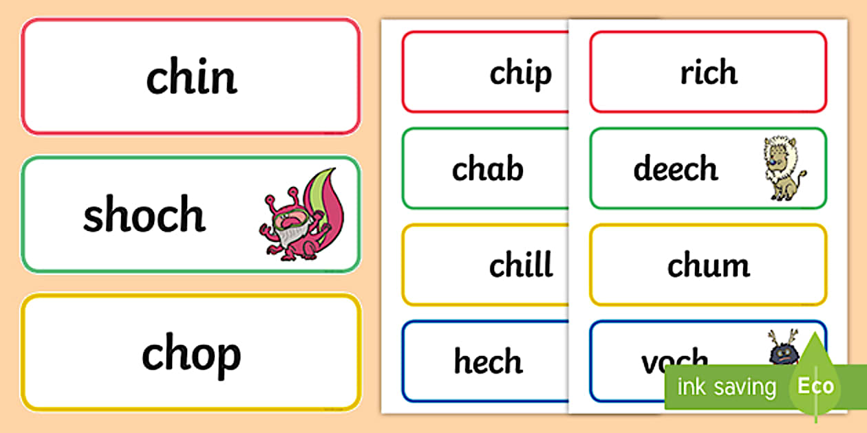 Cursive Phase 3 'ch' Flashcards: Real and Nonsense Word Cards