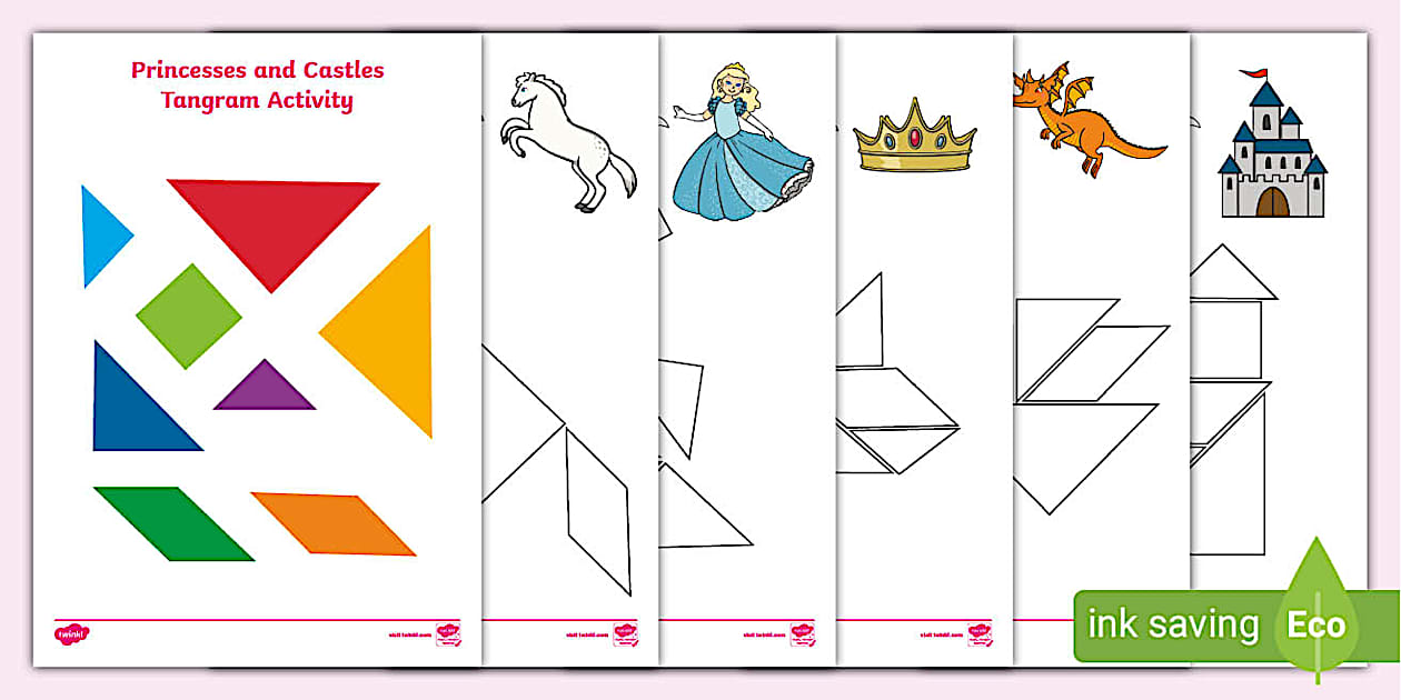 Princesses and Castles Tangram Template Activity - Twinkl