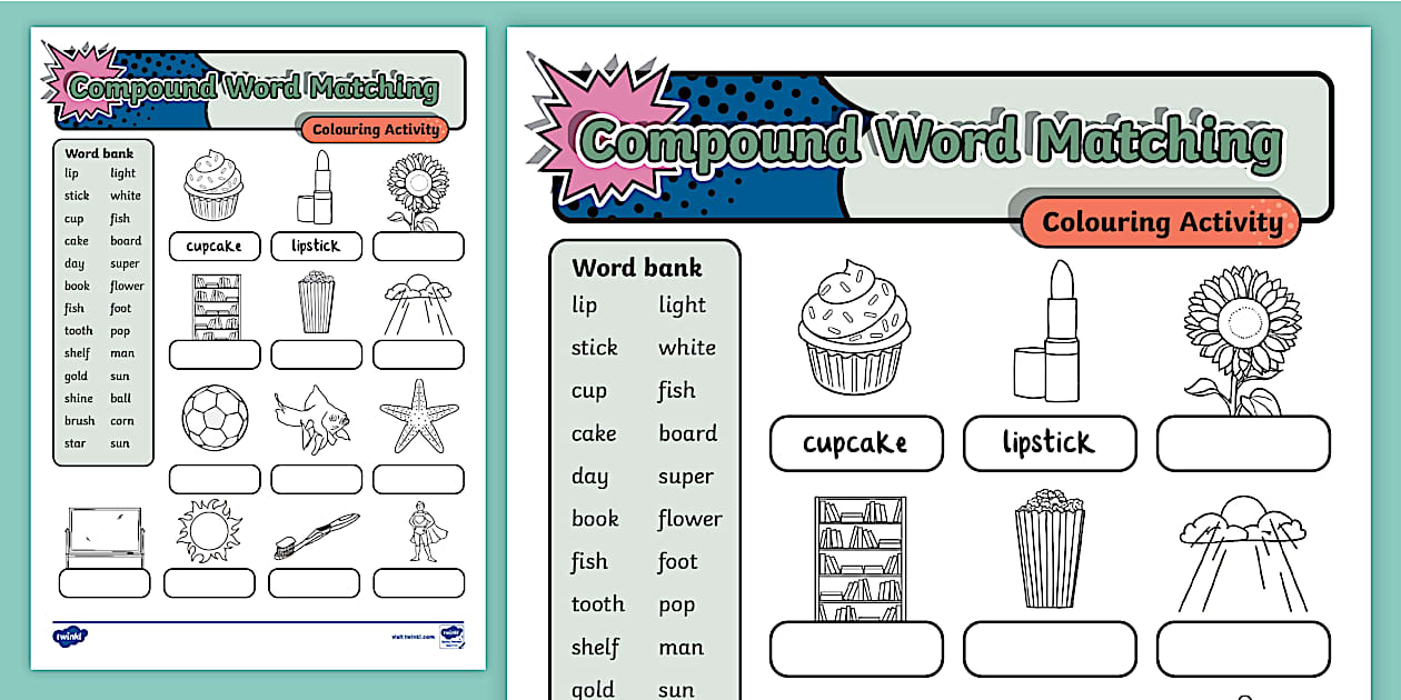 Compound Word Matching Colouring Activity (Ages 5 - 7)