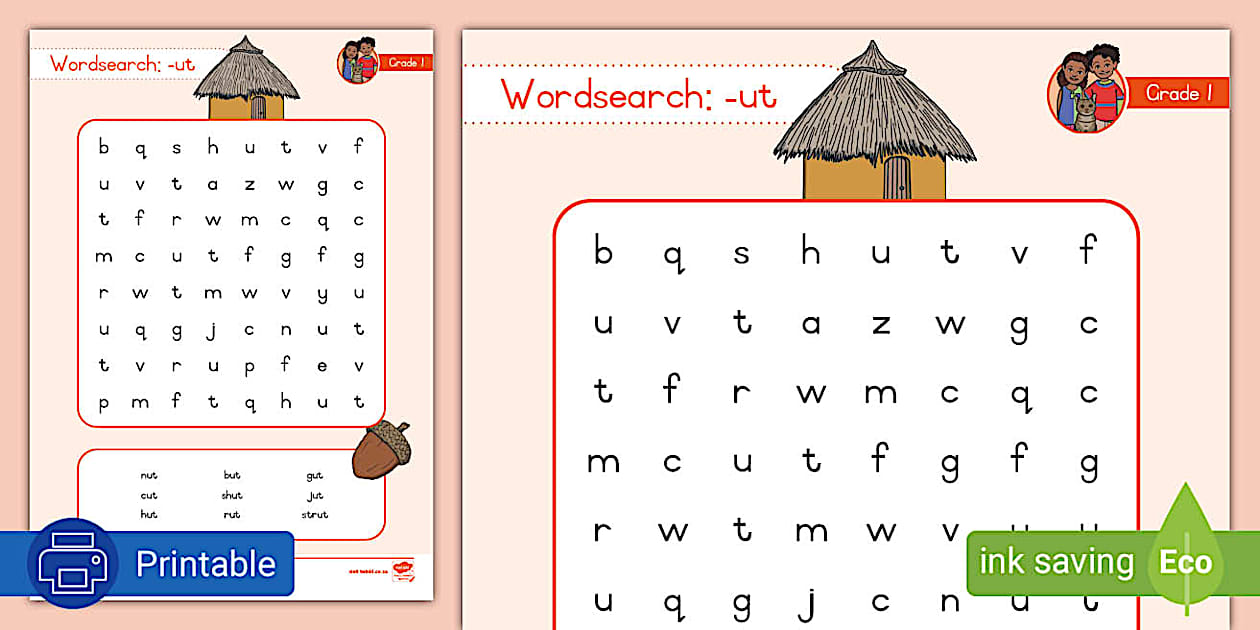Grade 1 Phonics: -ut Wordseach (teacher made) - Twinkl