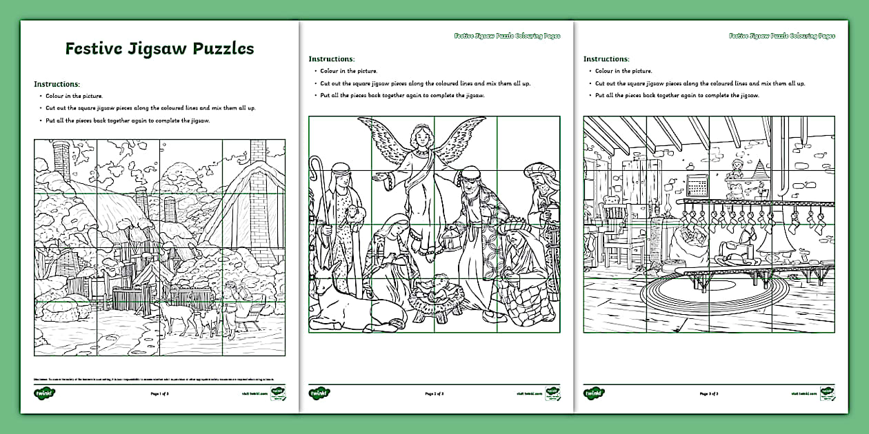 Festive Jigsaw Puzzle Colouring Pages (teacher made)