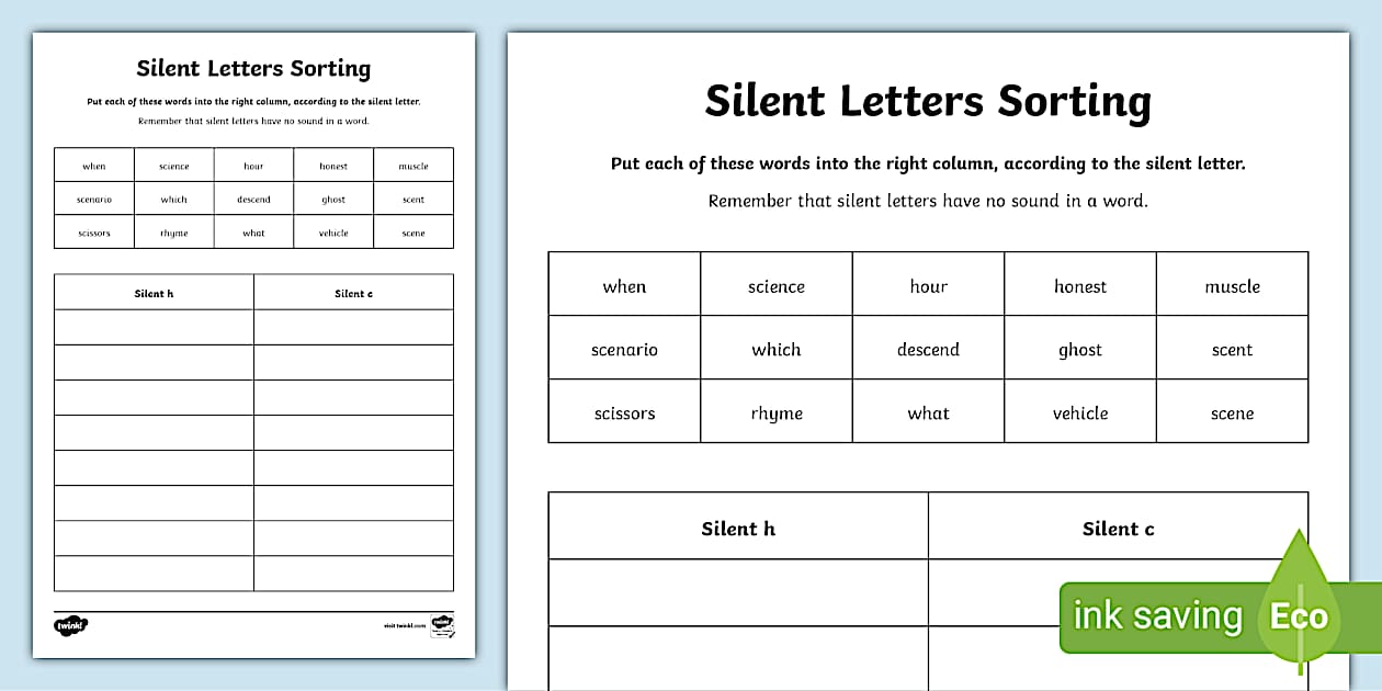 Silent ‘c’ and ‘h’ Worksheet – Silent Letters – KS2 Resource