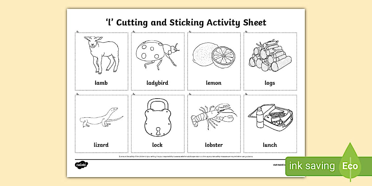 'l' Cutting and Sticking Activity (Teacher-Made) - Twinkl