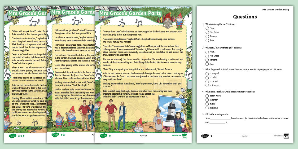 LKS2 Mrs Grace's Garden Party Reading Comprehension Activity