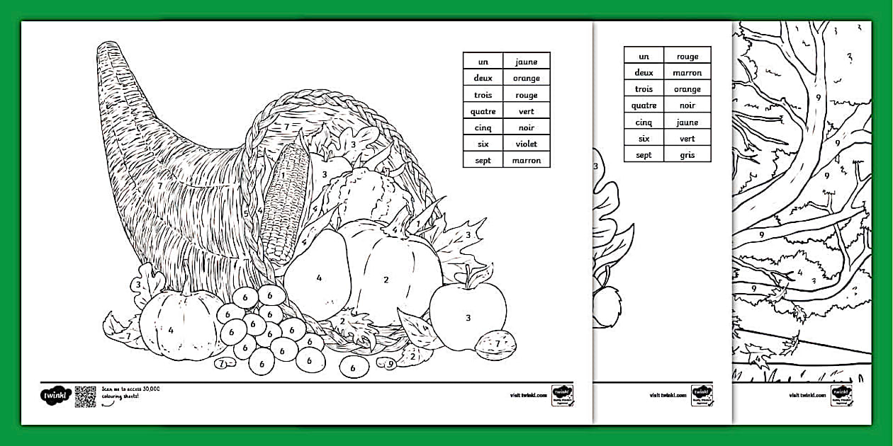 👉 French Autumn Colour by Number Activity Sheets - Languages