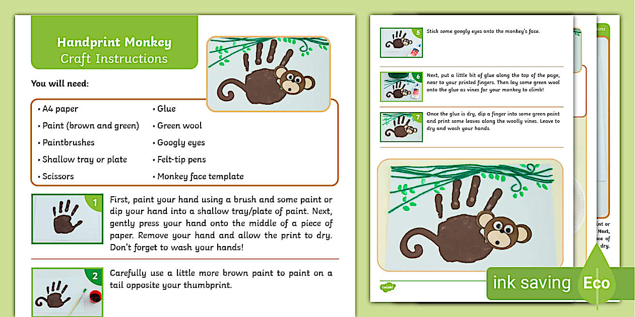 Handprint Monkey Craft Instructions - Early Years/Primary
