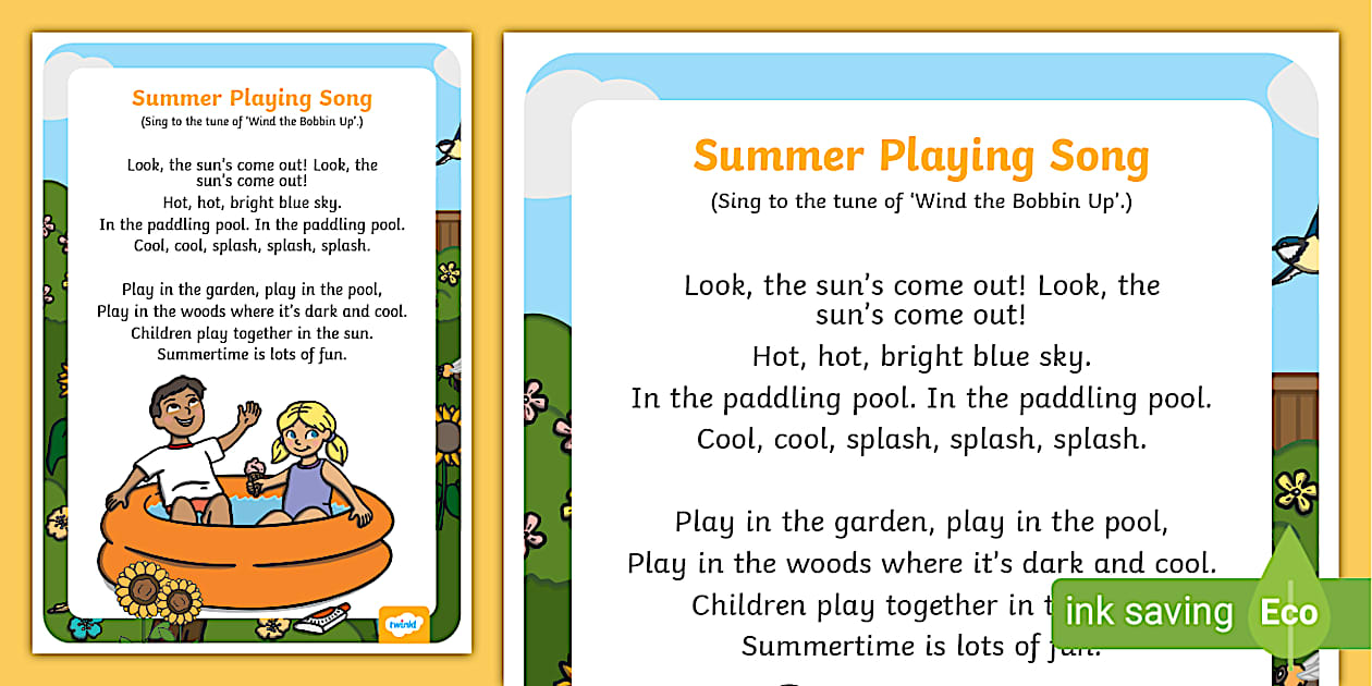 Black and White Summer Playing Song (teacher made) - Twinkl