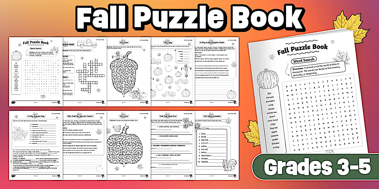 Fall Puzzle Book for 3rd-5th Grade (Hecho por educadores)