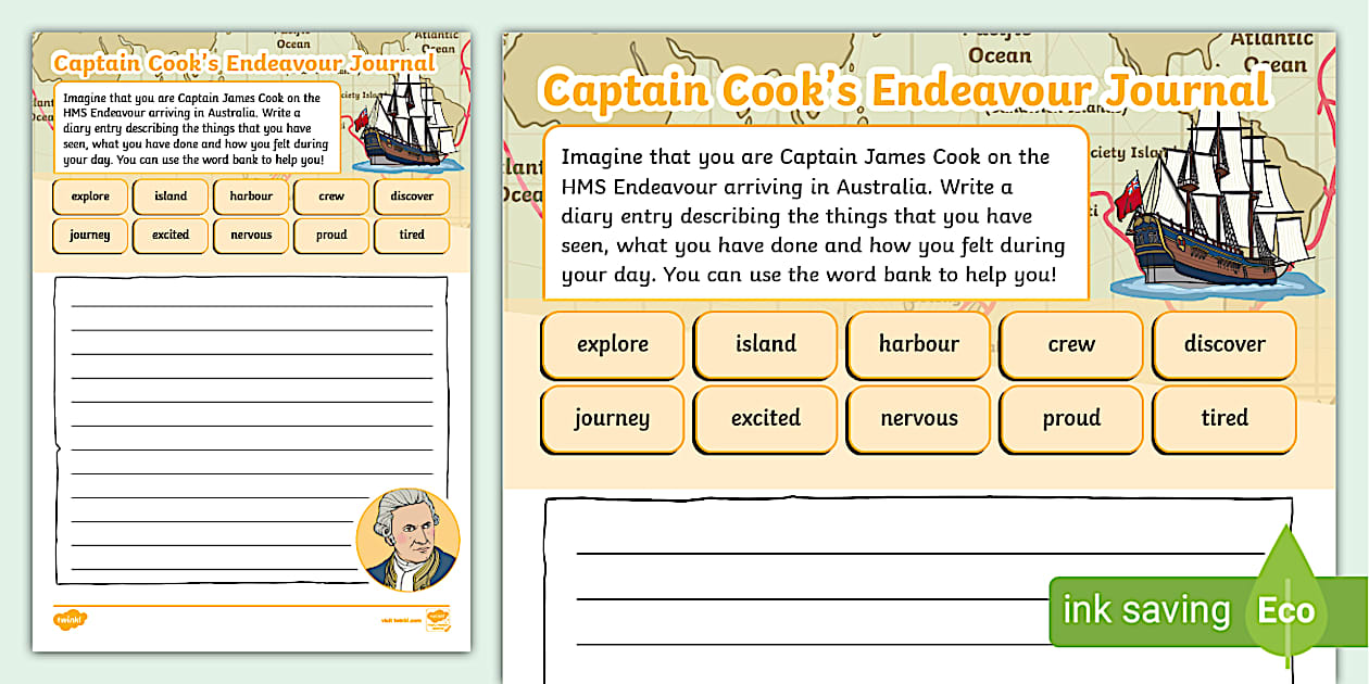 Captain Cook's Endeavour Diary Writing Activity - Twinkl