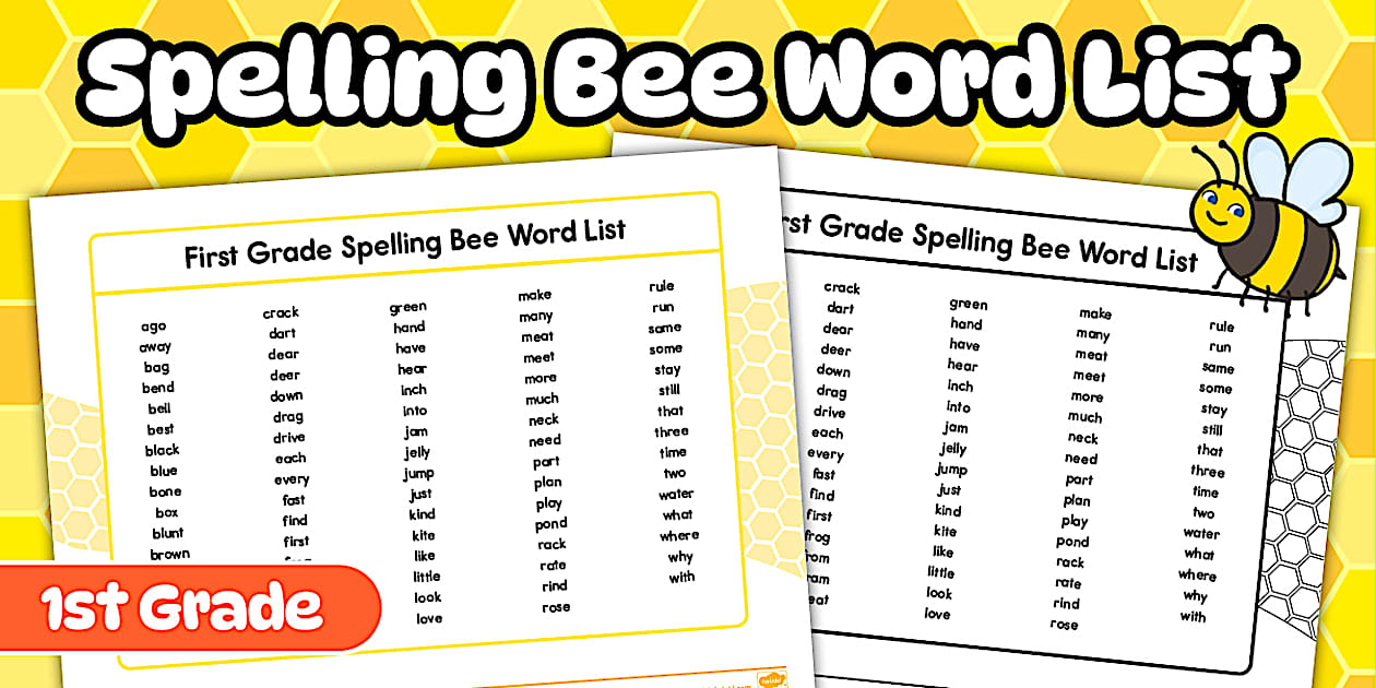 1st Grade Spelling Bee Words List | Elementary ELA Resources