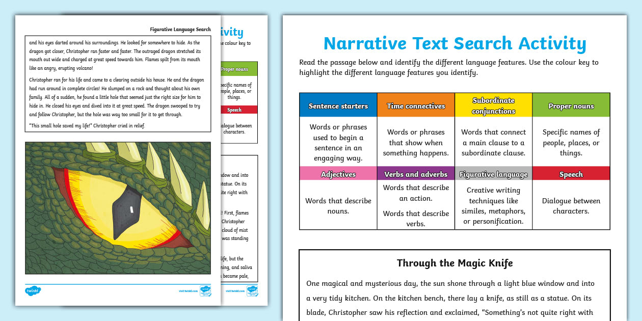 Narrative Text Search Activity Sheet (teacher made) - Twinkl