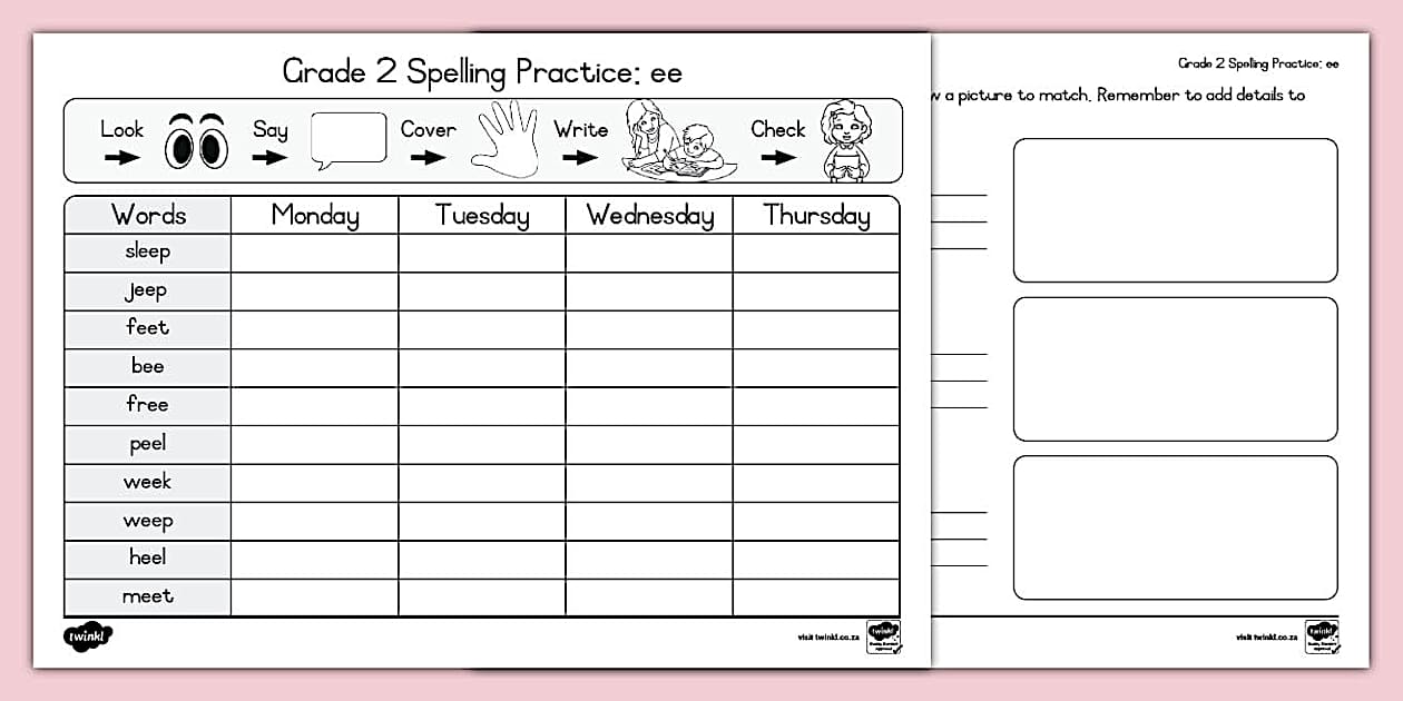 Grade 2 ee Phonics Spelling Practice Sheets - Twinkl