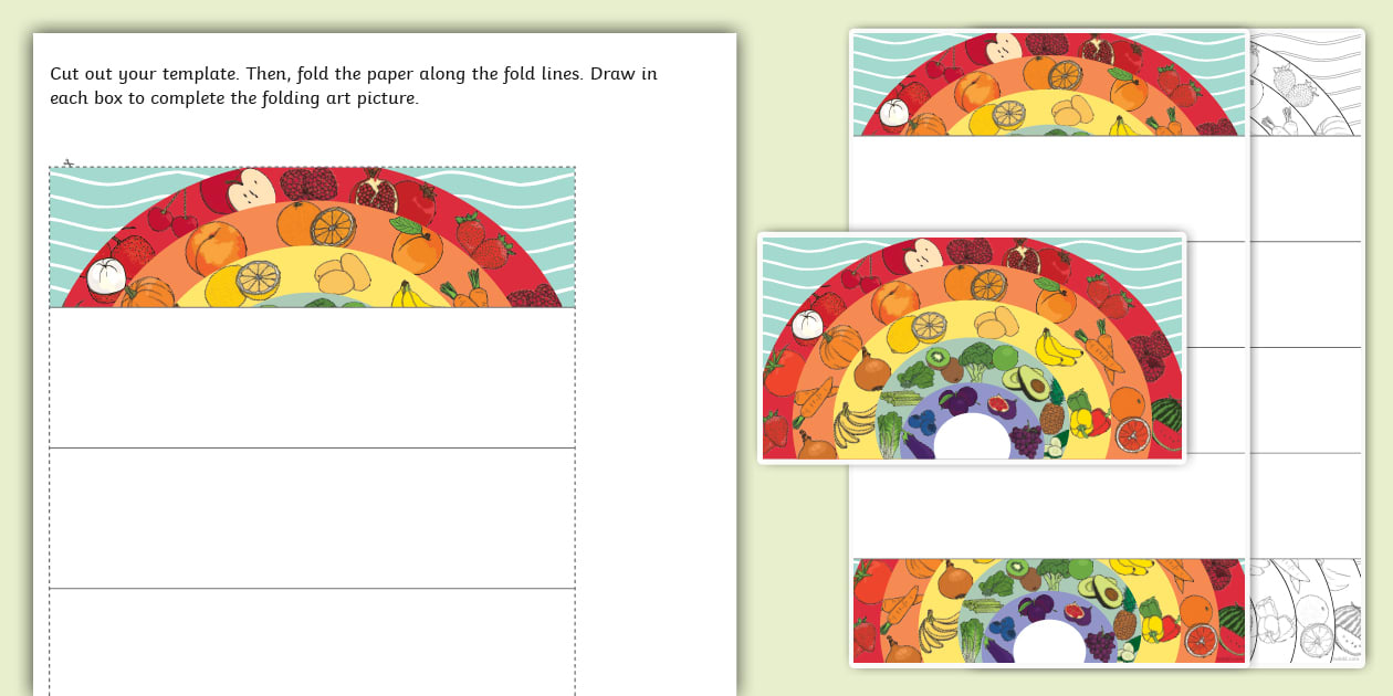 Fruit and Vegetables Rainbow Folding Art Template - Twinkl