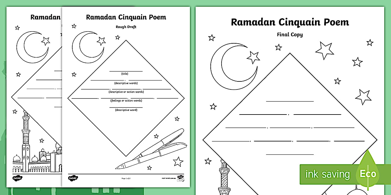 Ramadan Cinquain Poem Writing Template - Twinkl