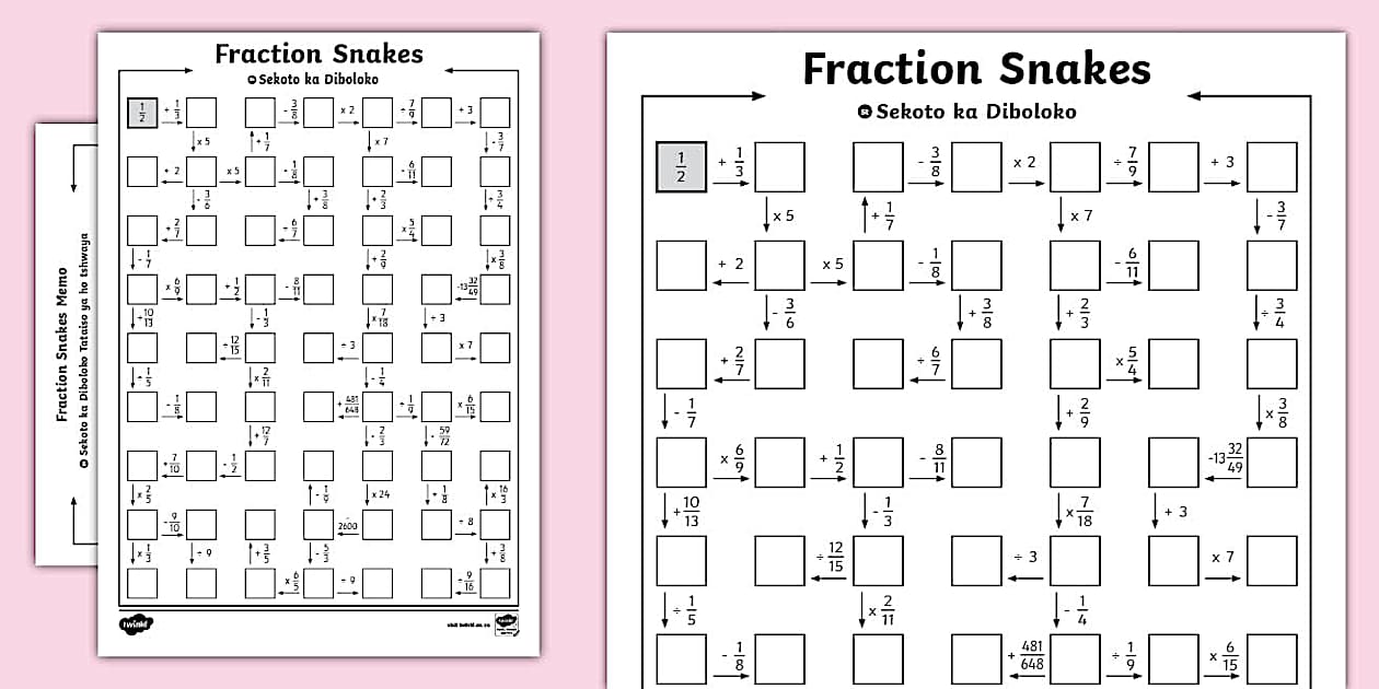 Fraction Snake Activity Sheet - Sesotho (teacher made)