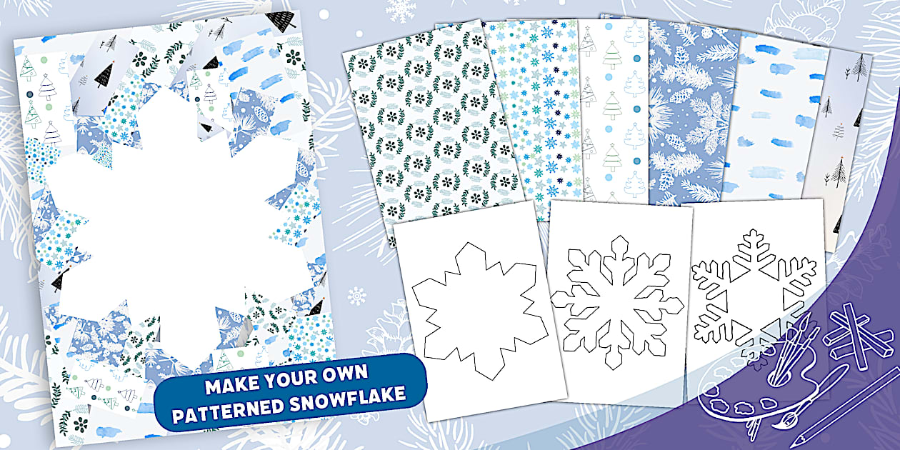 Negative Space Snowflake Winter Collage Activity Pack