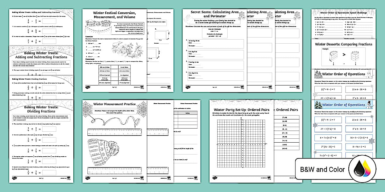 Fifth Grade Winter Math Pack (teacher made) - Twinkl