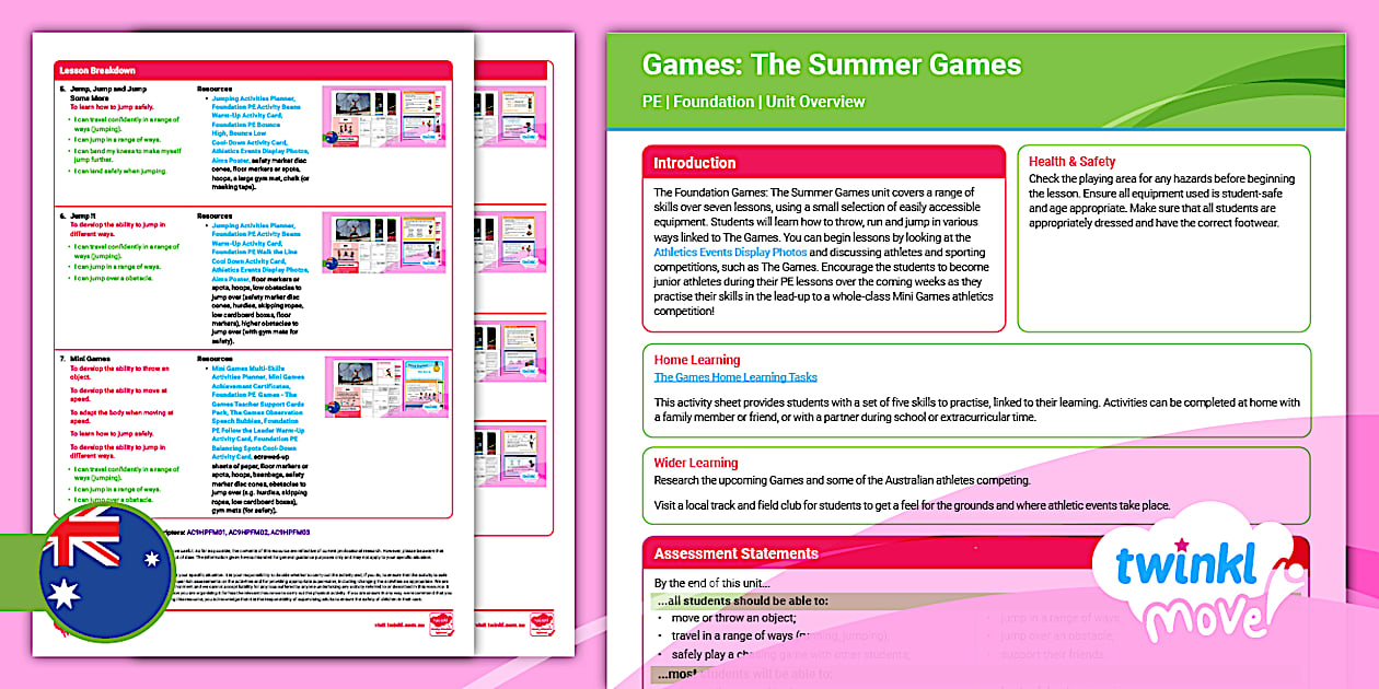 Foundation PE Games The Summer Games Unit Overview - Twinkl