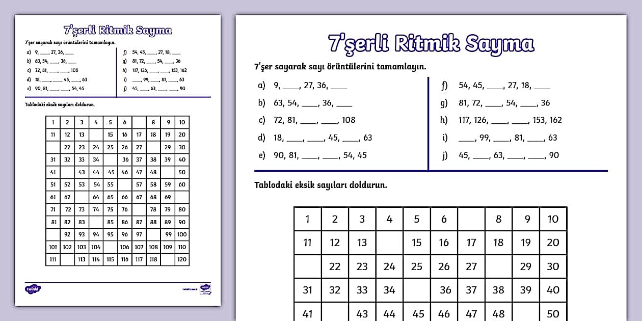 7'şerli Ritmik Sayma Etkinlikleri (teacher made) - Twinkl