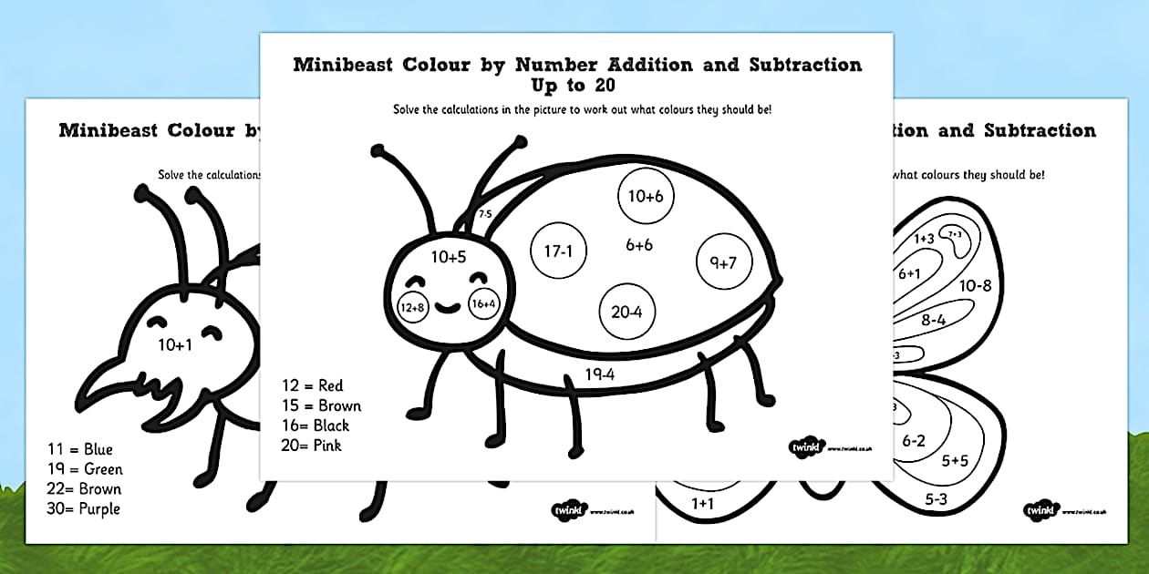 Minibeast Colour by Number Addition and Subtraction Pack