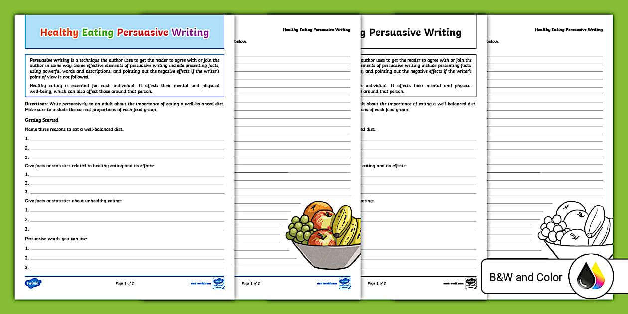 Healthy Eating Persuasive Writing Worksheet | Twinkl