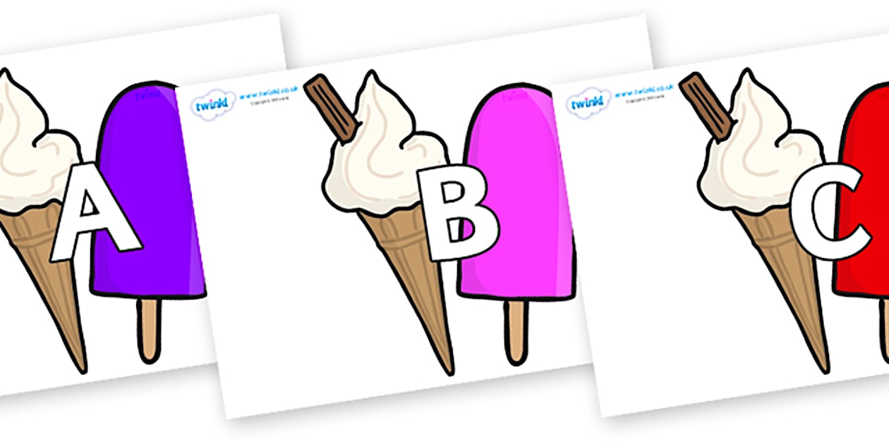 Cursive A-Z Alphabet on Ice Cream and Lollies (teacher made)