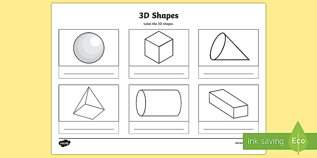 3D Shape First Level Naming Worksheet - Twinkl
