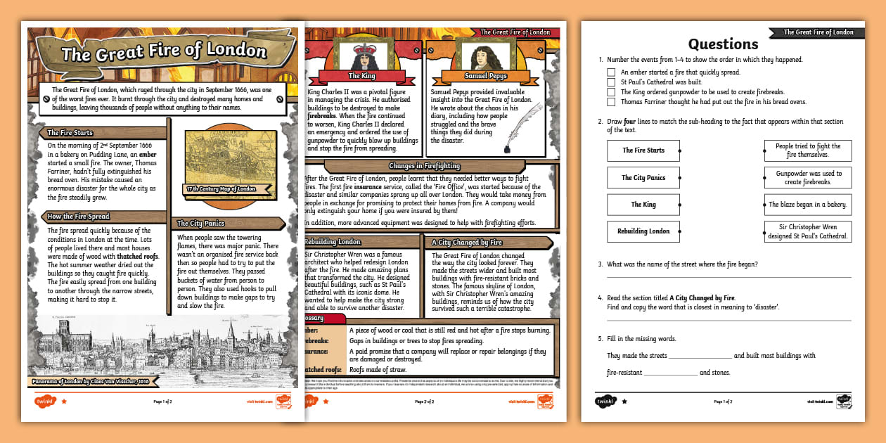 UKS2 The Great Fire of London Differentiated Comprehension