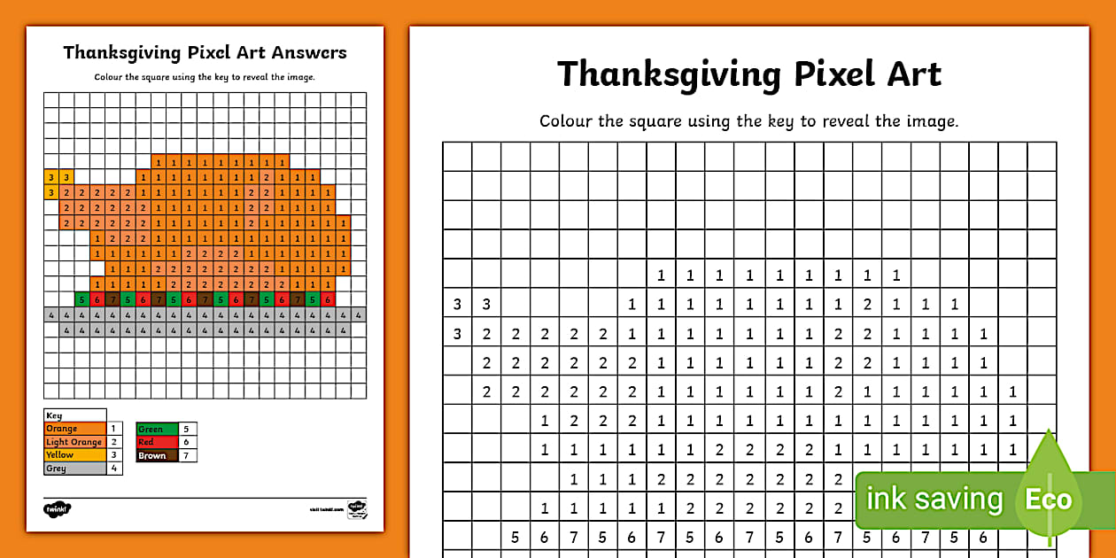 Thanksgiving Pixel Art Template - Twinkl