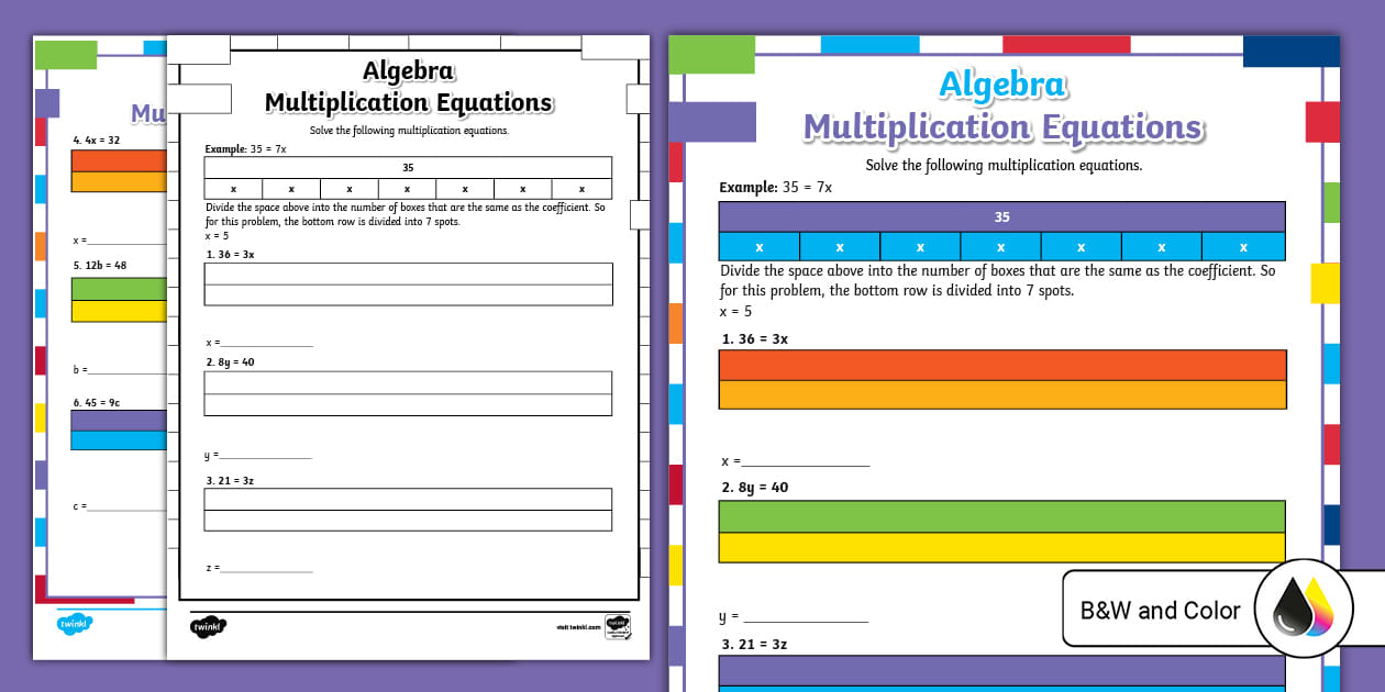 Algebra Multiplication Equations with Strip Diagrams