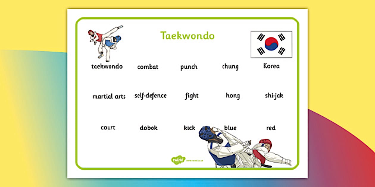 Black and White Taekwondo Word Mat (teacher made) - Twinkl